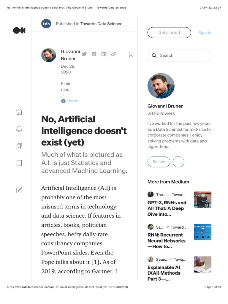 No, Artificial Intelligence Doesn't Exist (Yet) - by Giovanni Bruner - Towards Data Science ...