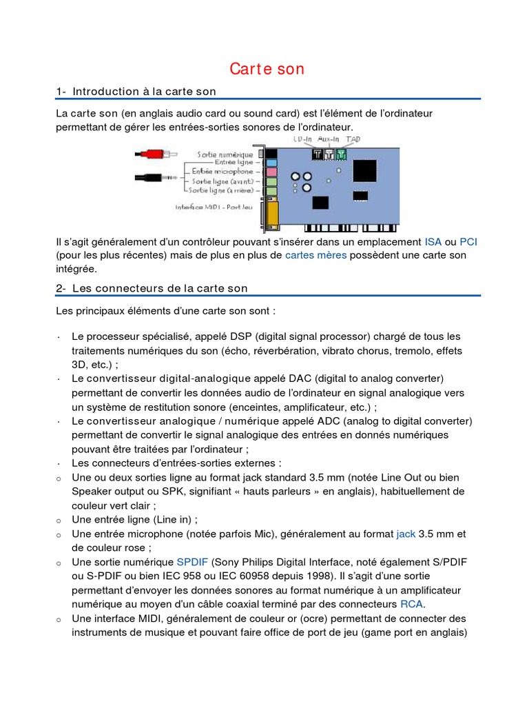 Comprendre la carte son et ses connecteurs | PDF | Entrée/Sortie ...