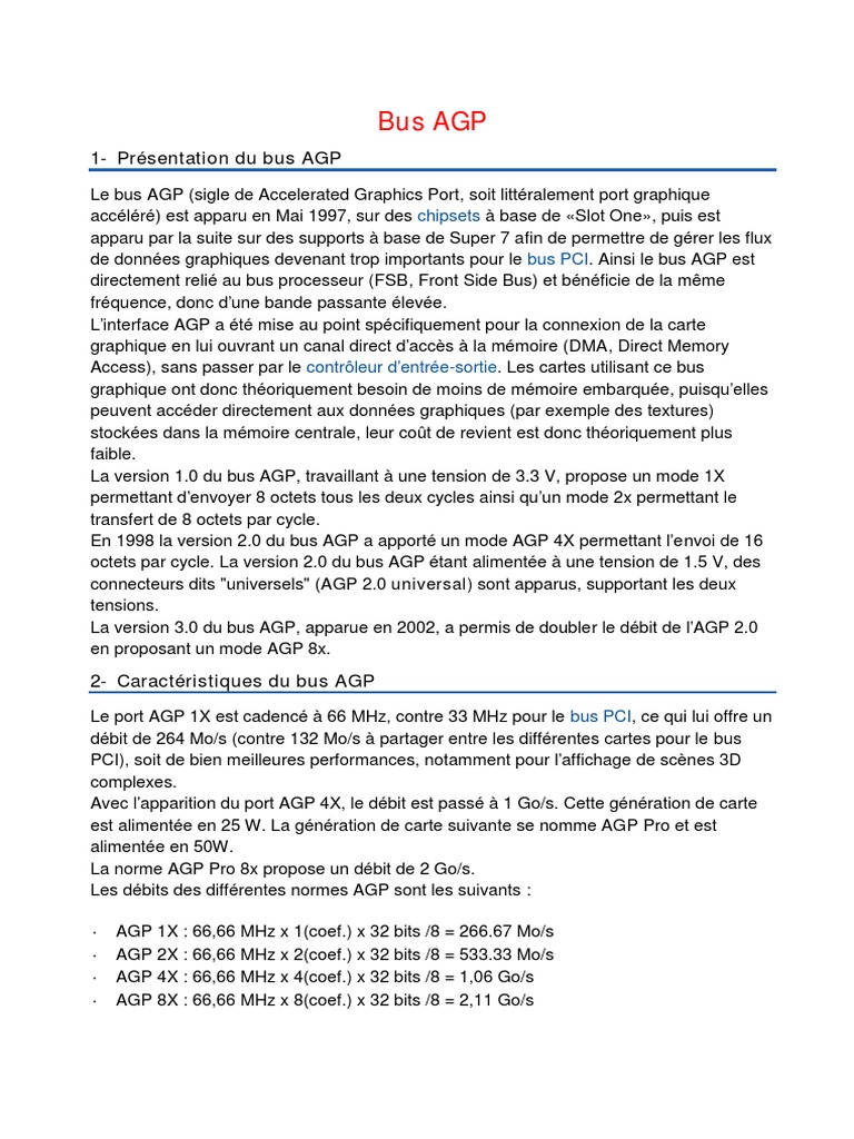 Comprendre le bus AGP et ses versions | PDF | Architecture ...