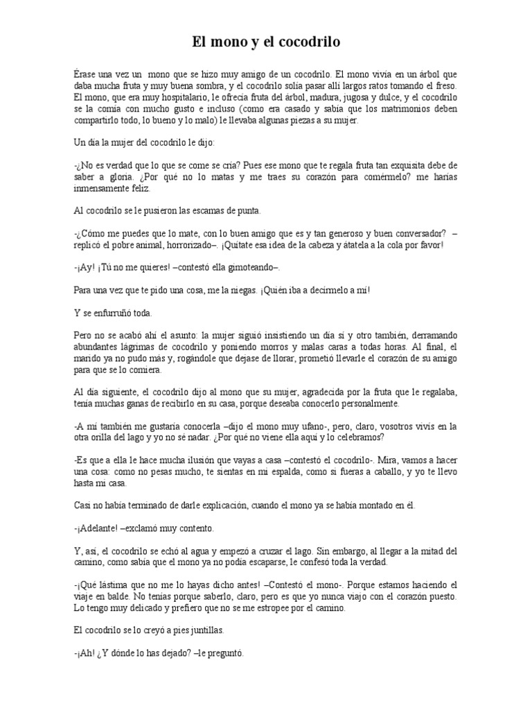 Lectura El Mono y El Cocodrilo PRIMER BIMESTRE | PDF | Depredación | Organismos