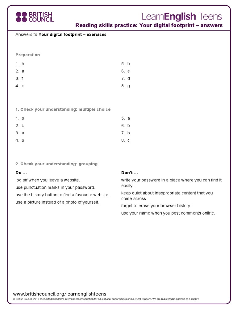 Digital Footprint Activity Answers | PDF