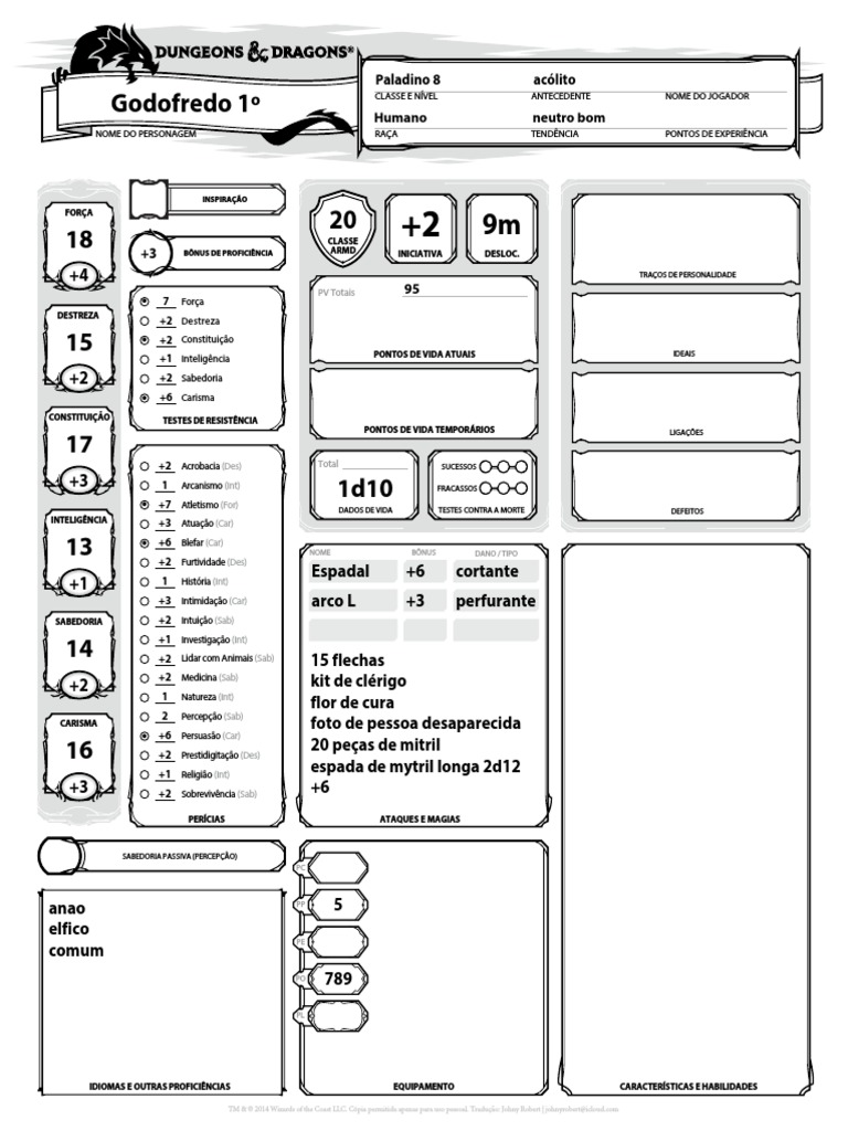 Ficha de Personagem DD 5e Completc3a1vel PT | PDF