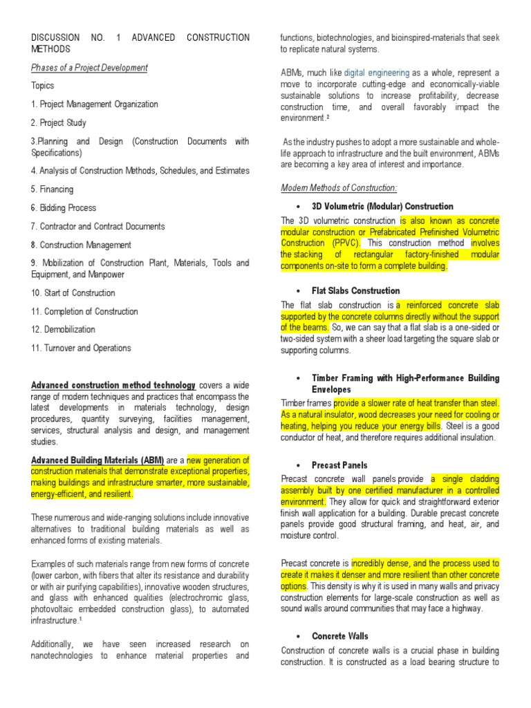 DISCUSSION 1 3advance Construction Methods | PDF | Concrete | Precast ...