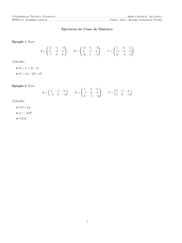 Ejercicios de Álgebra Lineal | PDF