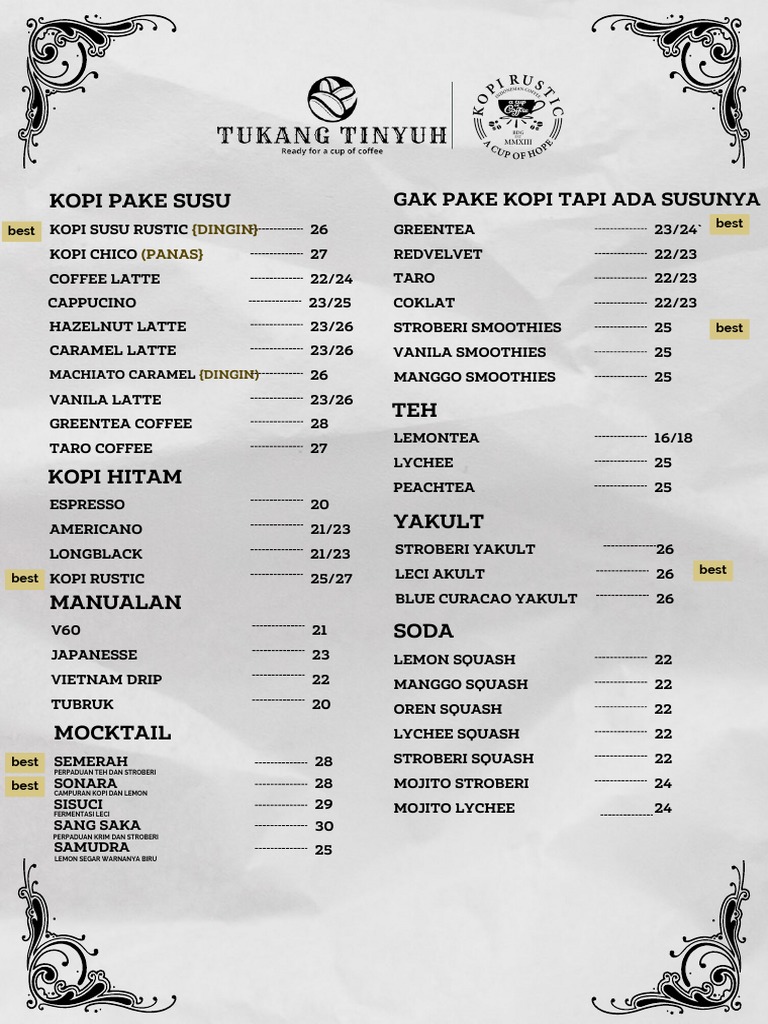Menu Minuman Kekinian dan Kopi | PDF | Kopi | Minuman Berkafeina