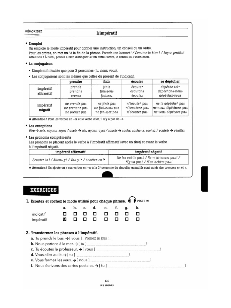 L'impératif Explication Et Exercices | PDF