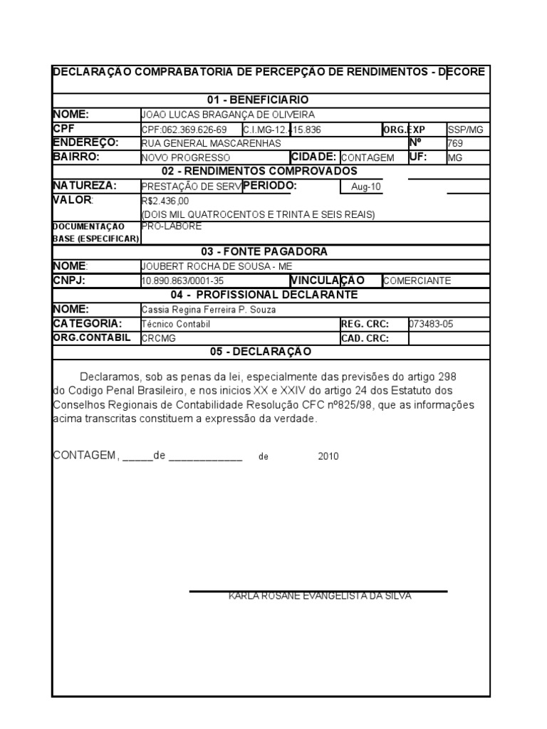 Modelo de Decore (1) .Xls Lucas | PDF