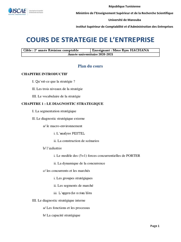 Support de Cours STRATEGIE | PDF | Gestion stratégique | Business