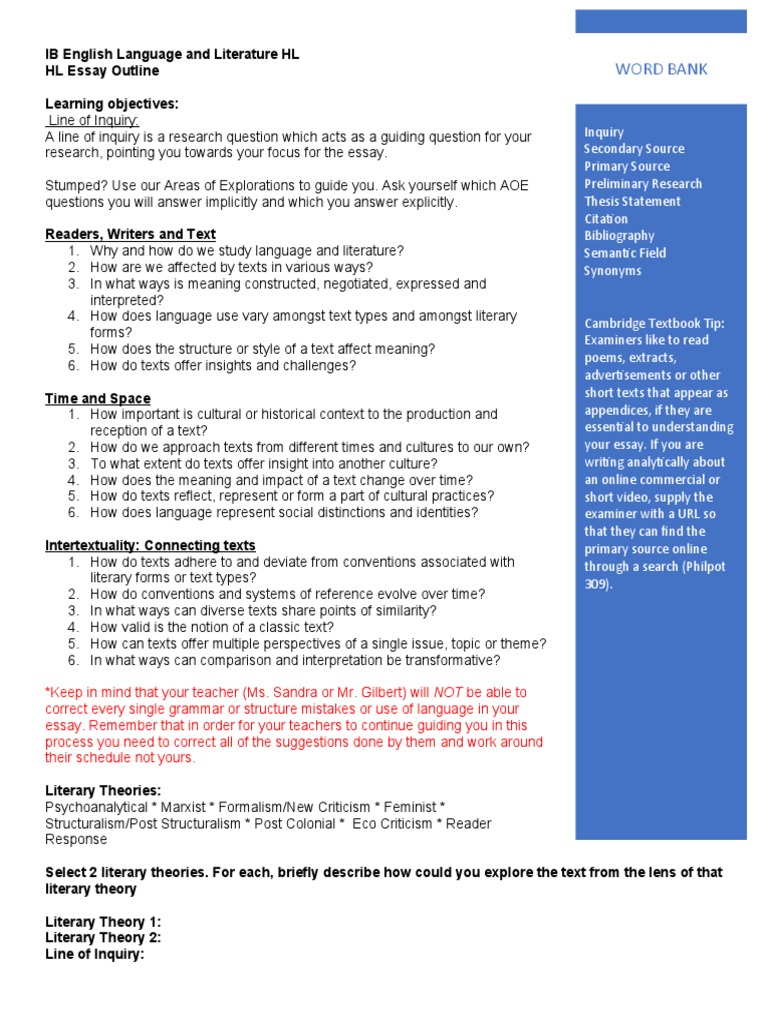 HL Essay Outline - Essay - Teacher's Template 2022-2023 | PDF | Essays ...