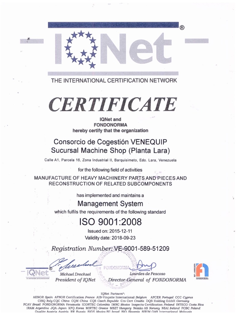 Certificado IQnet ISO 9001 - 2018 | PDF