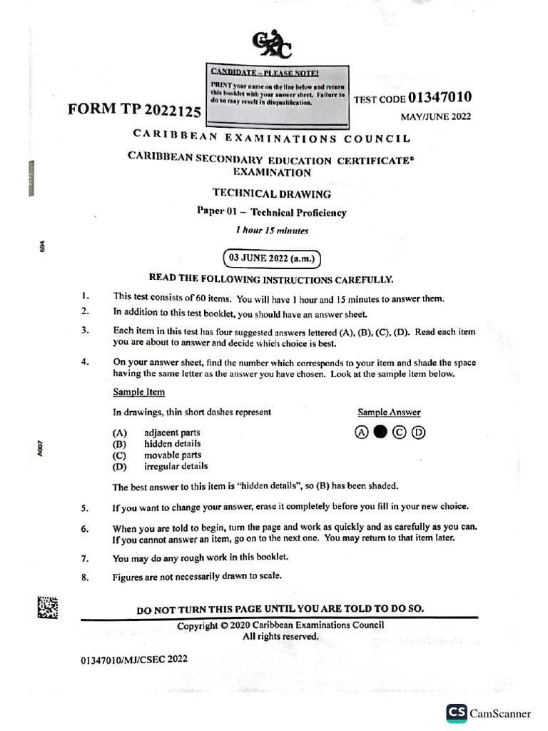 Technical Drawing Paper 01 May June 2022 | PDF