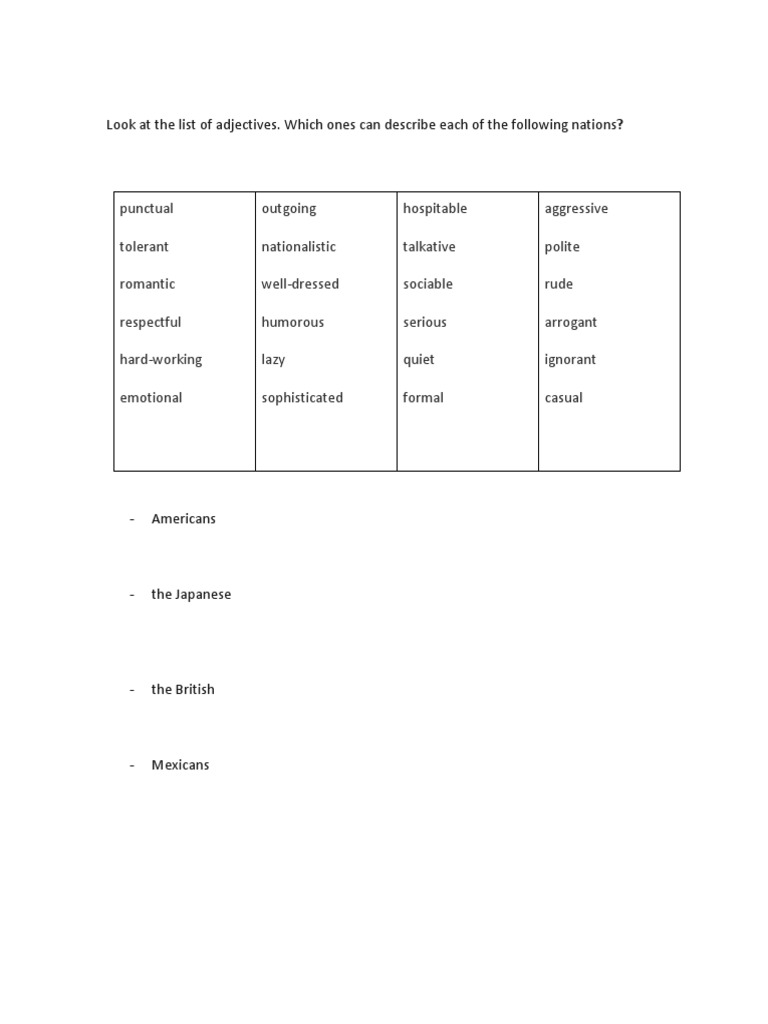 National Stereotypes Worksheet | PDF