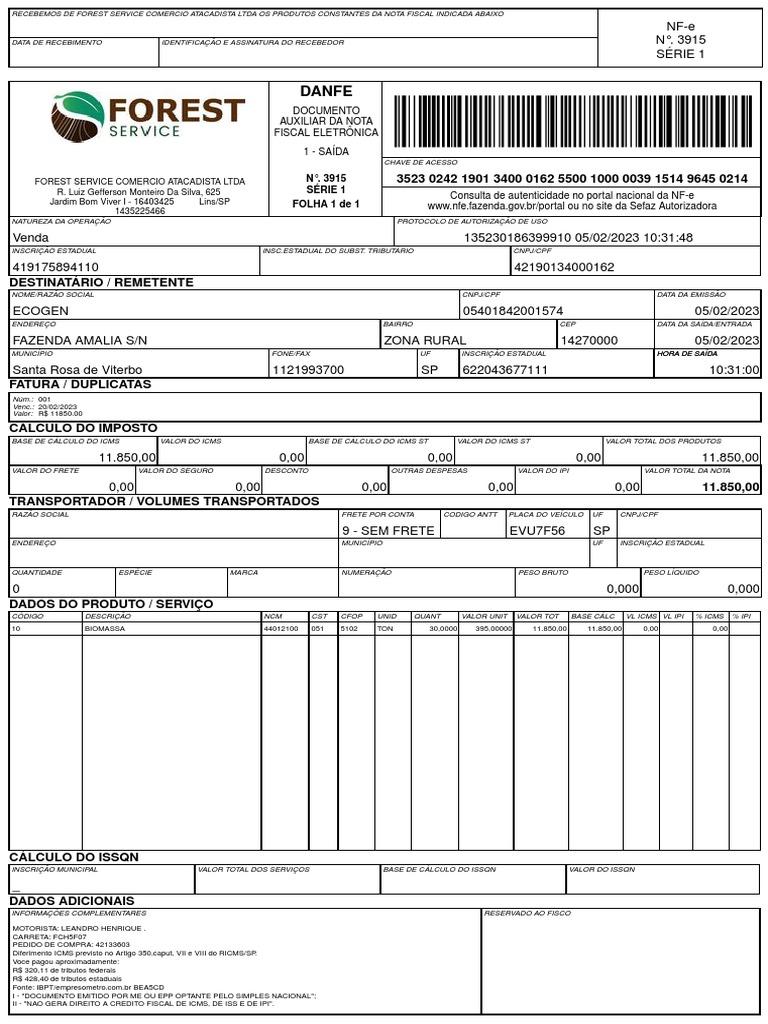 Danfe | PDF | Recibo | Comércio