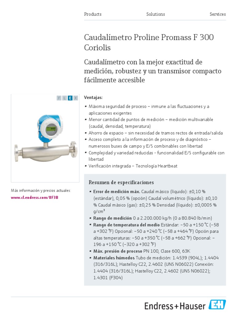 Catalogo Endress-Hauser Proline Promass F 300 | PDF | Medición | Densidad