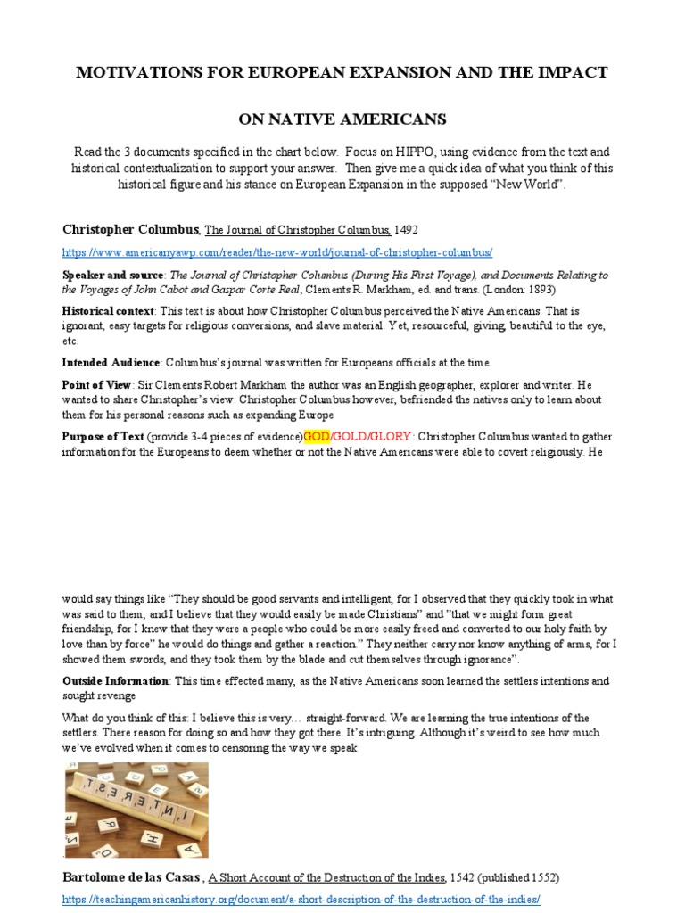 Motivations For European Expansion and The Impact On Native Americans | PDF | Christopher ...