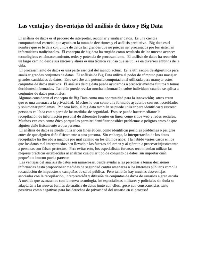 Las Ventajas y Desventajas Del Análisis de Datos y Big Data | PDF | Big Data | Ciencia cognitiva