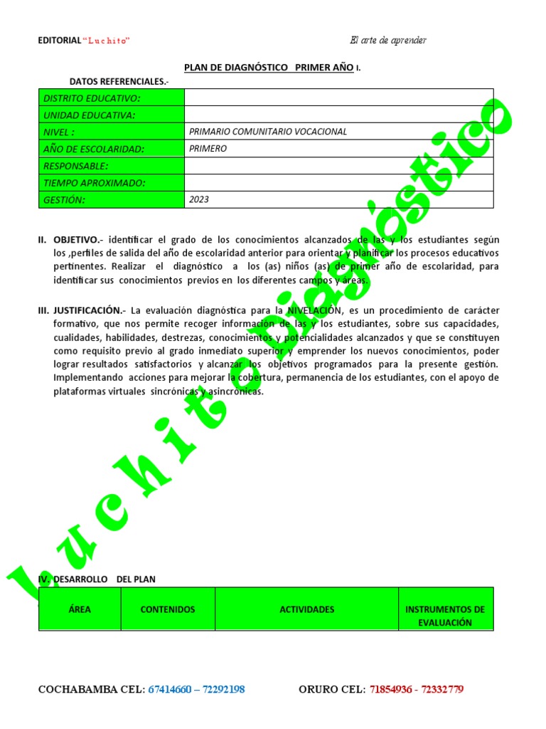 1º Plan Diagnostico Luchito 2023 | PDF | Evaluación | Ciencia cognitiva
