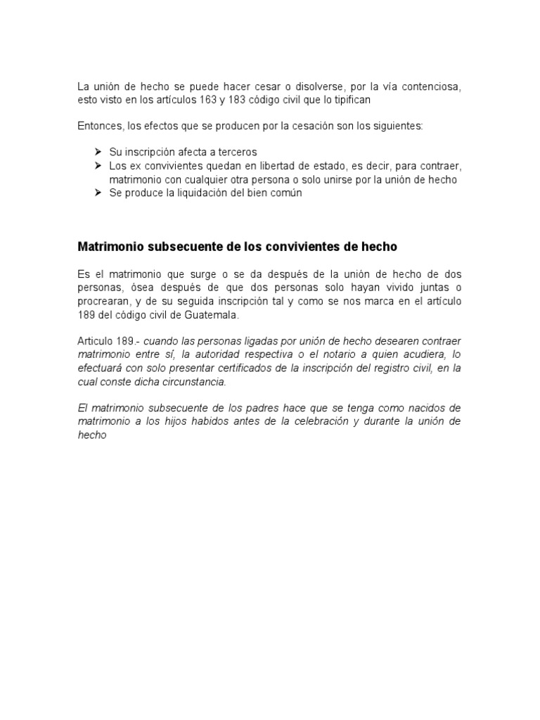 Efectos de la unión de hecho y matrimonio subsecuente | PDF