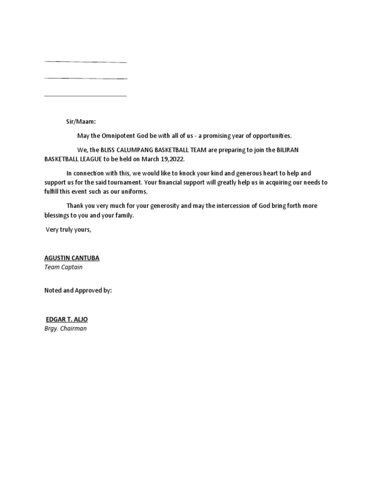 Solicitation Letter | PDF | Sports & Recreation