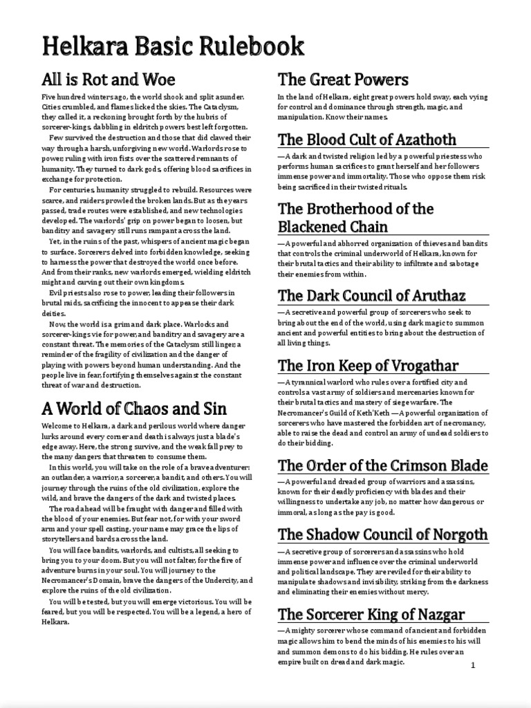 Helkara Basic Rules Alpha | PDF | Armour