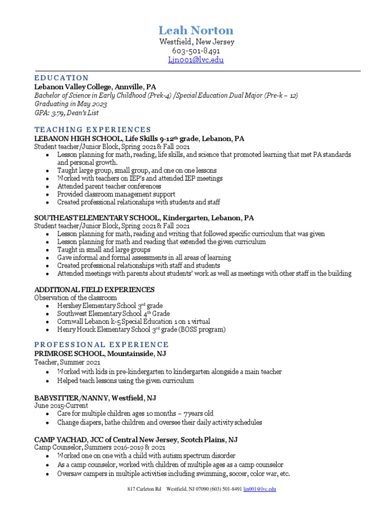 Resume - Leah Norton | PDF | Teachers | Pre Kindergarten