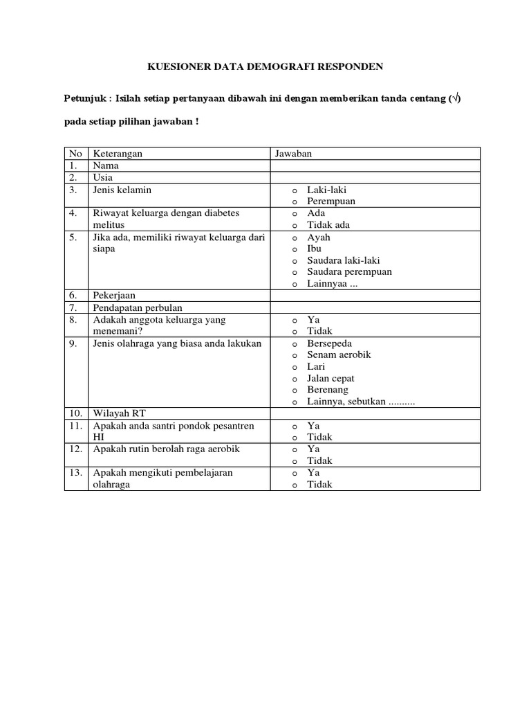 Kuesioner Data Demografi Responden | PDF