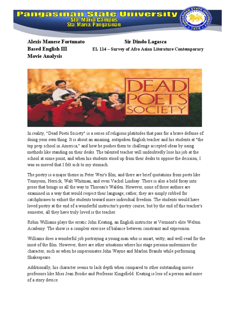"Dead Poets Society: A Critical Analysis" | PDF