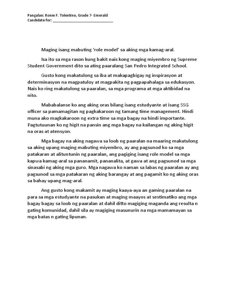 Essay For SSG Election | PDF