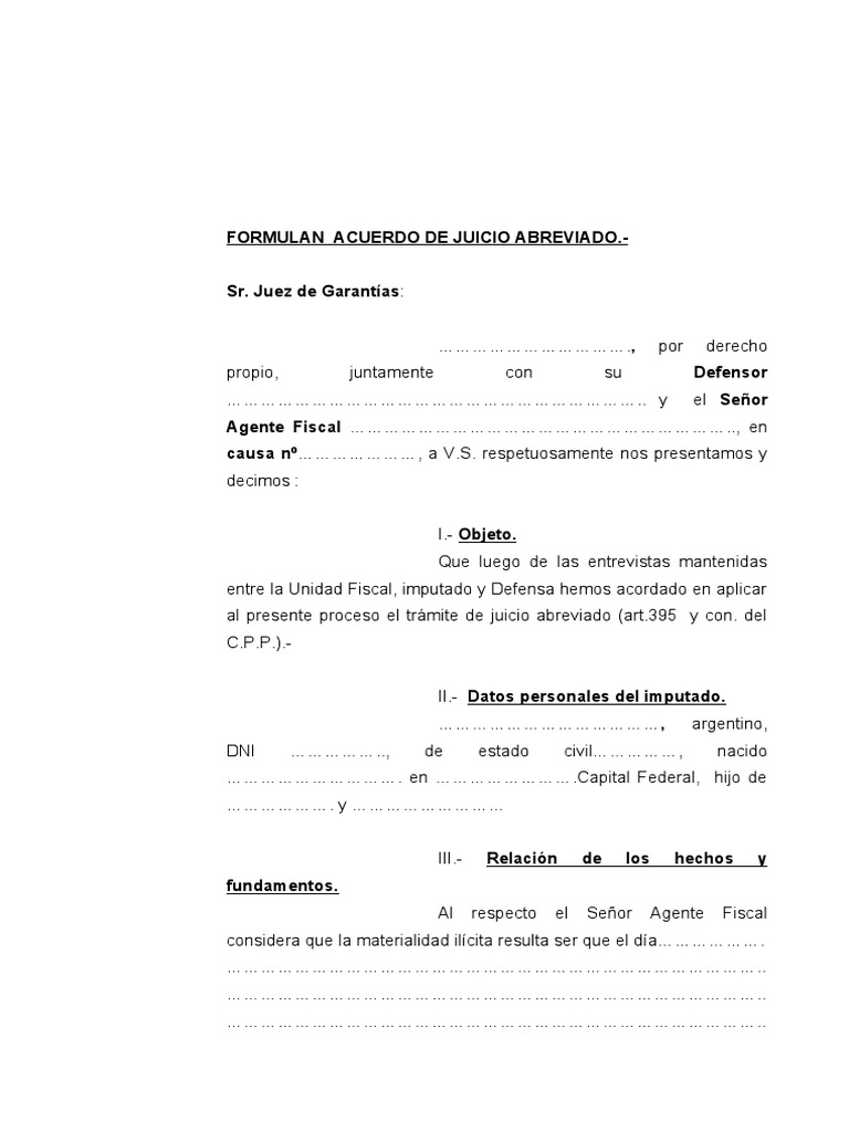 Modelo Acuerdo JUICIO ABREVIADO | PDF | Fiscal | Derecho penal