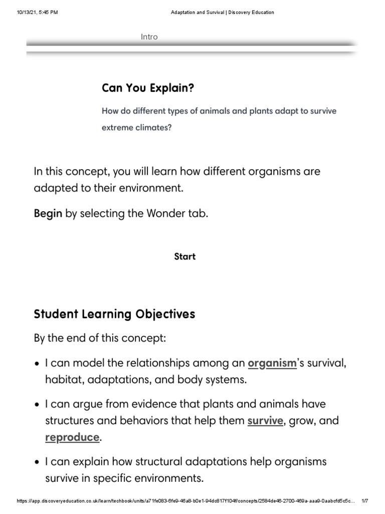 Adaptation and Survival - Discovery Education | PDF | Adaptation ...
