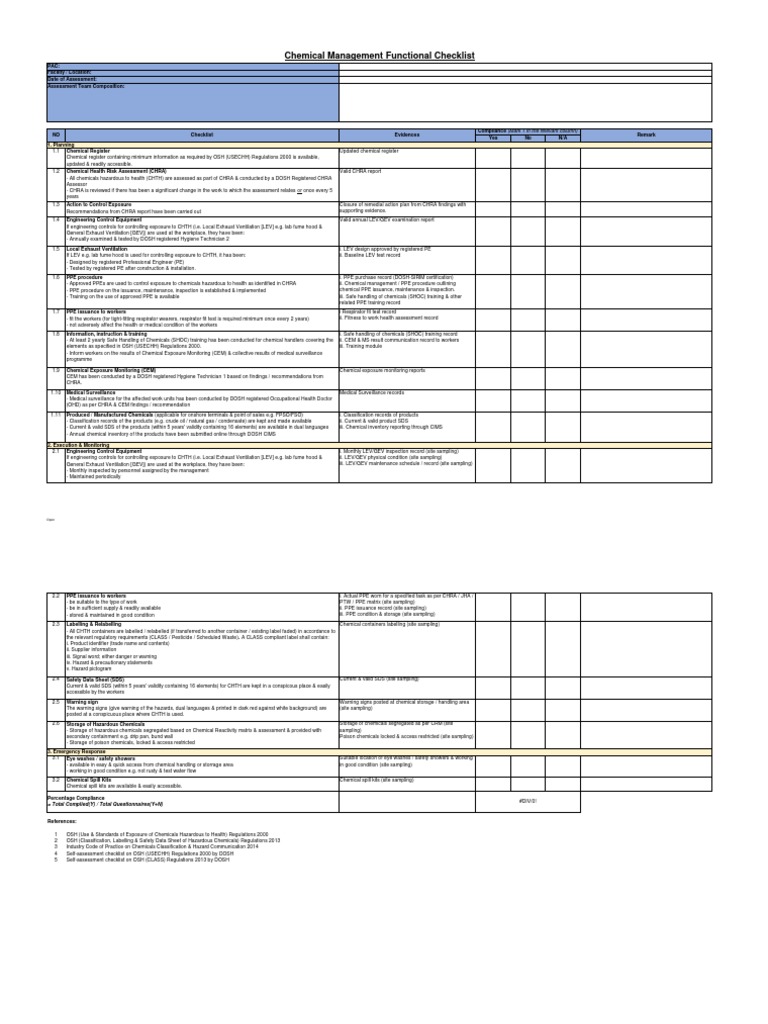 Chemical Management Functional Checklist Rev1 | PDF | Personal ...