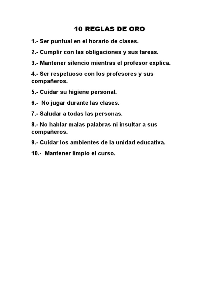 10 Reglas de Oro para la Escuela | PDF