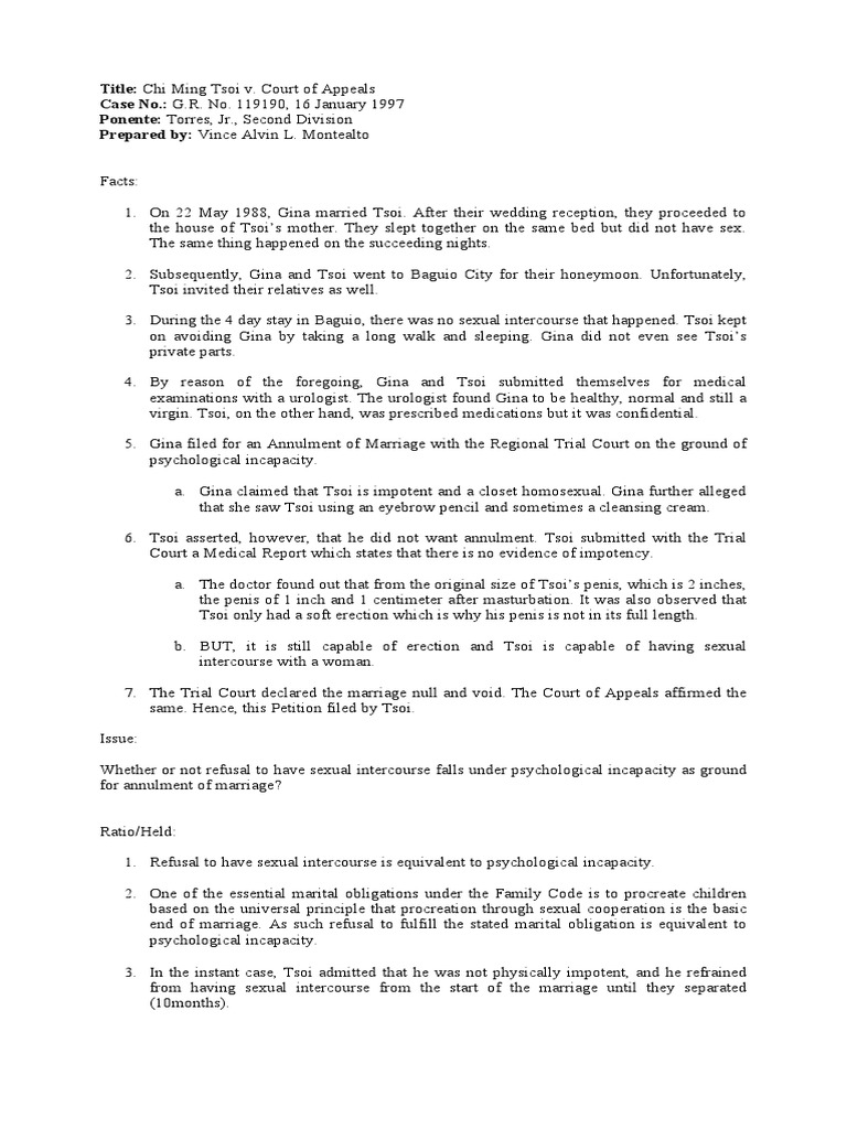 Chi Ming Tsoi V CA | PDF | Marriage | Annulment