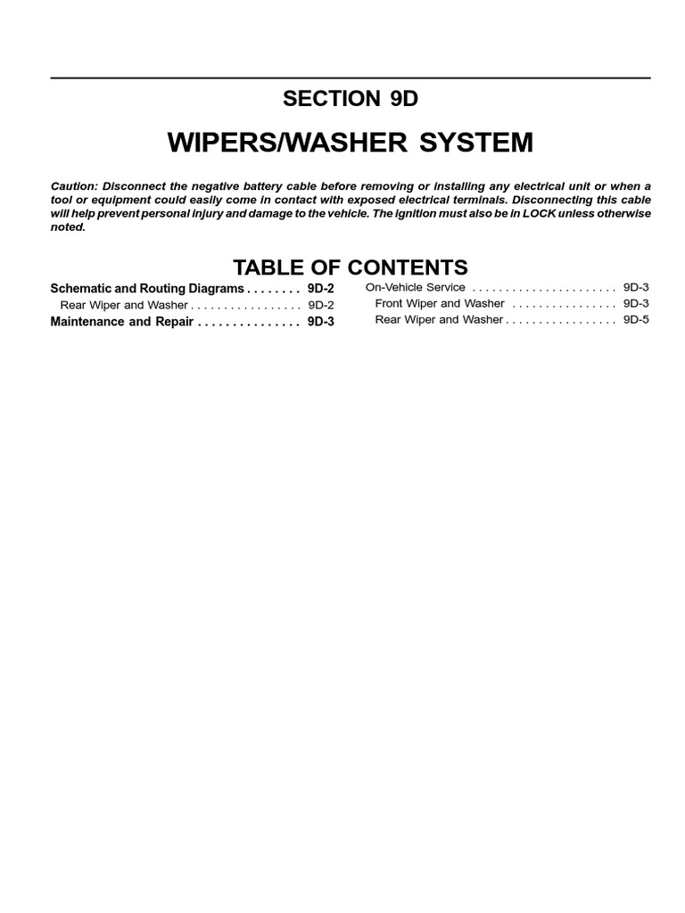 Wipers/Washer System: Section 9D | PDF | Electrical Connector | Vehicle Technology