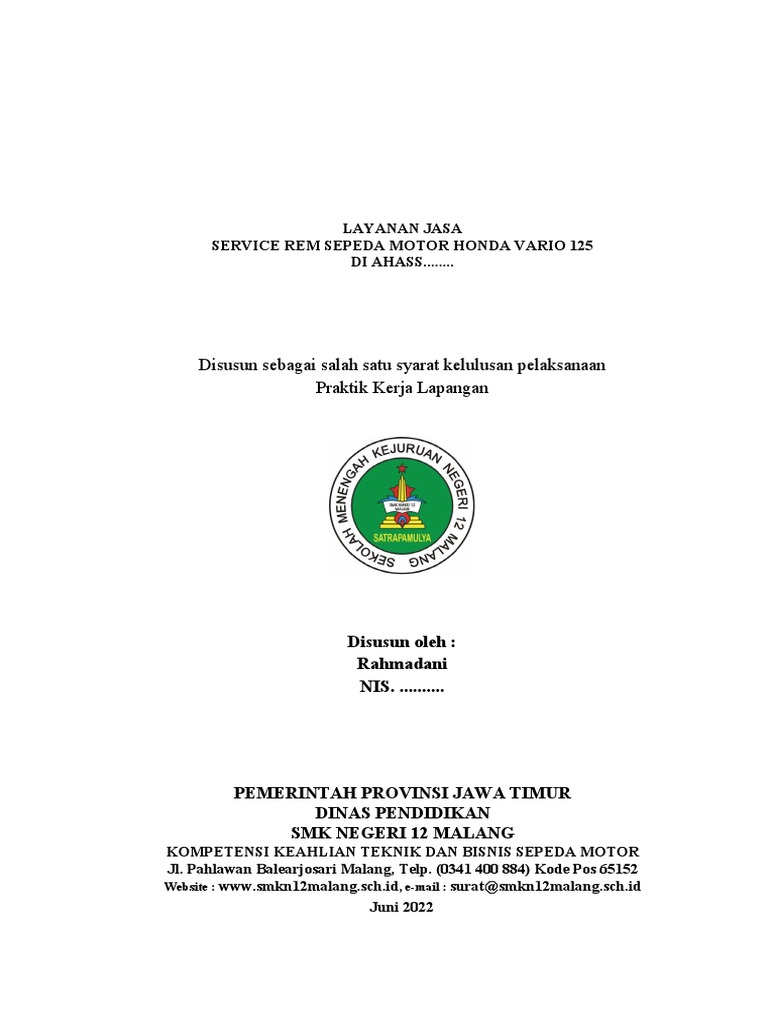 Contoh Cover Lembar Pengesahan Daftar Isi Laporan Pkl 2022 Pdf