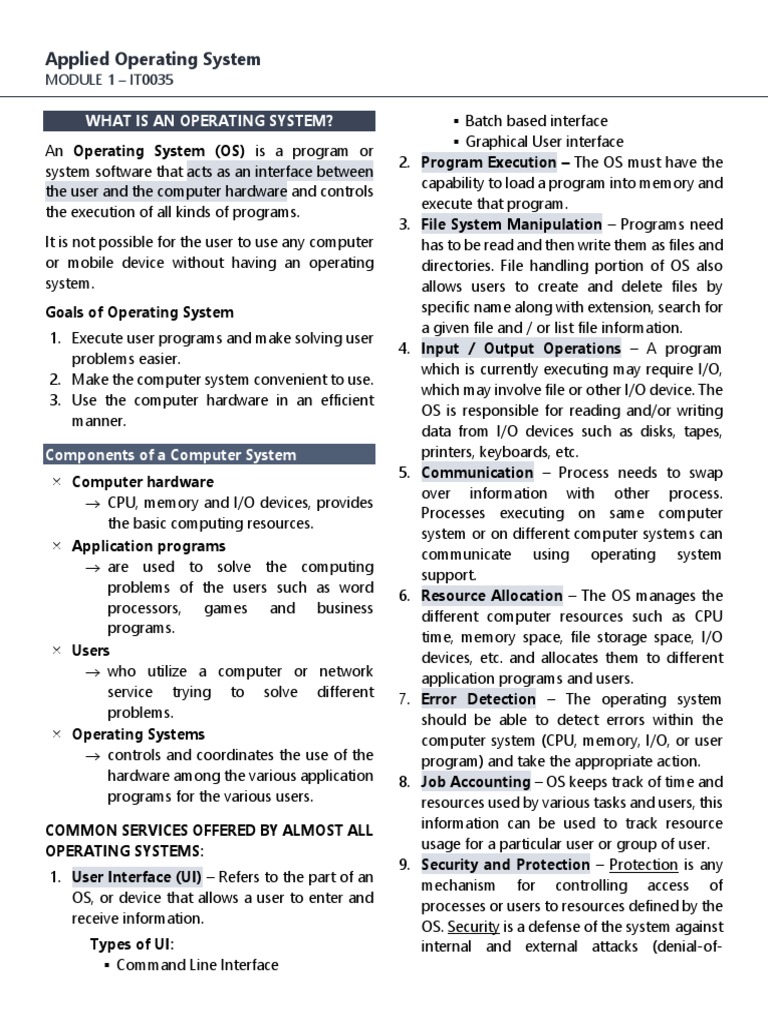 Aos M1 | PDF | Operating System | Process (Computing) Aos M1 | PDF | Operating System | Process (Computing)