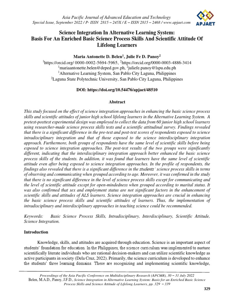 Science Integration in Alternative Learning System Basis For An ...