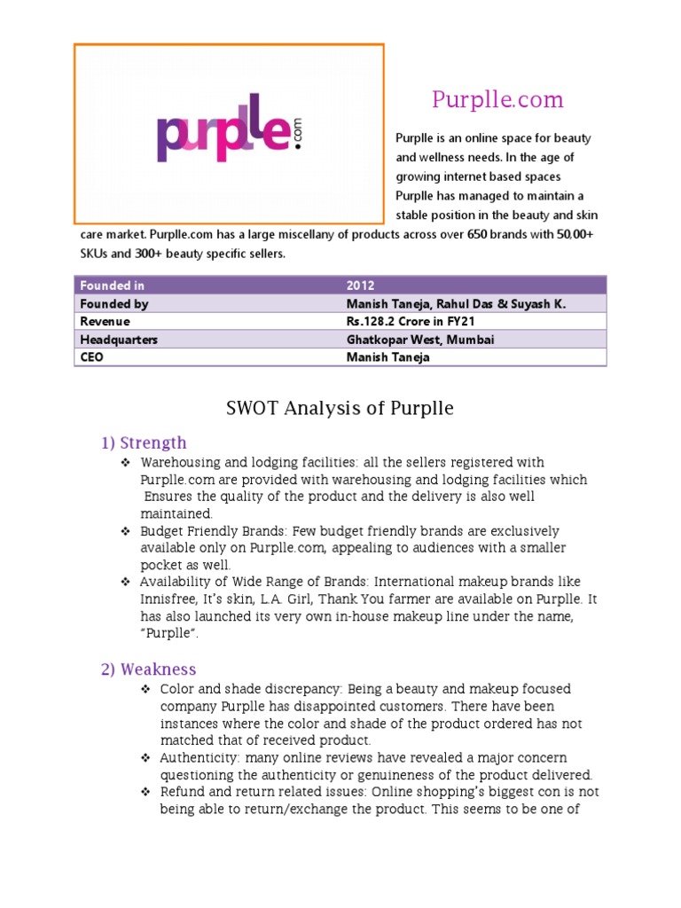 Purplle: SWOT Analysis and Market Overview | PDF | Marketing | Business