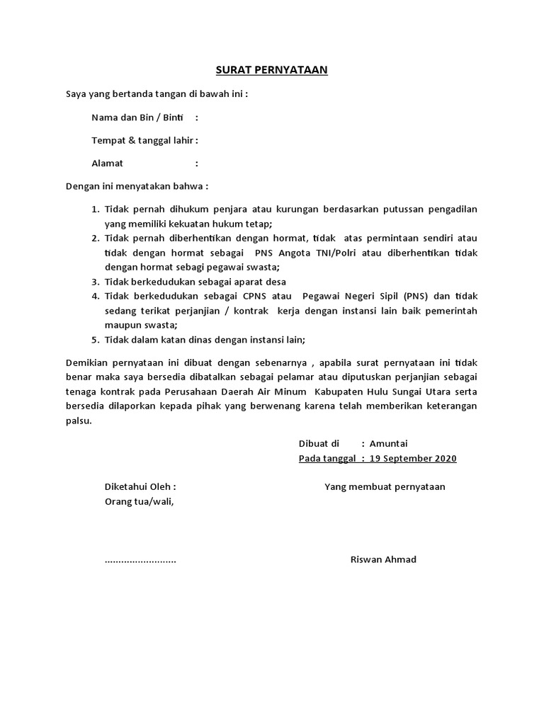 CTH Surat Pernyataan | PDF