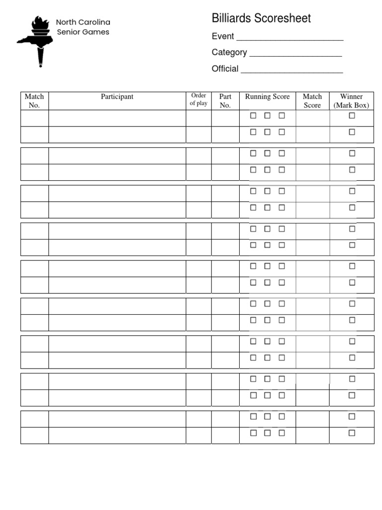 Billiards Scoresheet Template | PDF