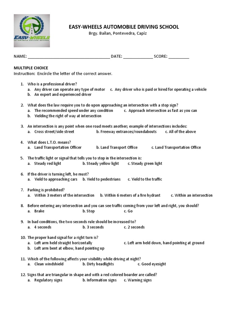 Exam | PDF | Intersection (Road) | Traffic