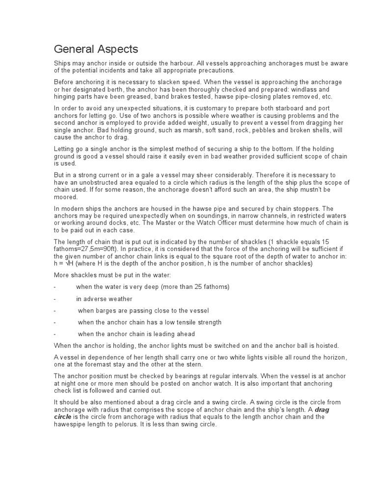 Lecture 1. ANCHORING | PDF | Anchor | Ships