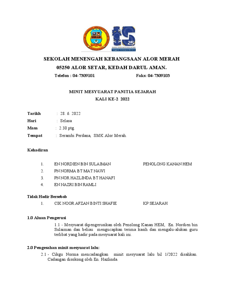 Minit Mesyuarat Ke-2 Sej | PDF