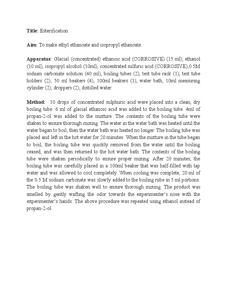 2.0 Lab 2 - Esterification | PDF | Ester | Ethanol