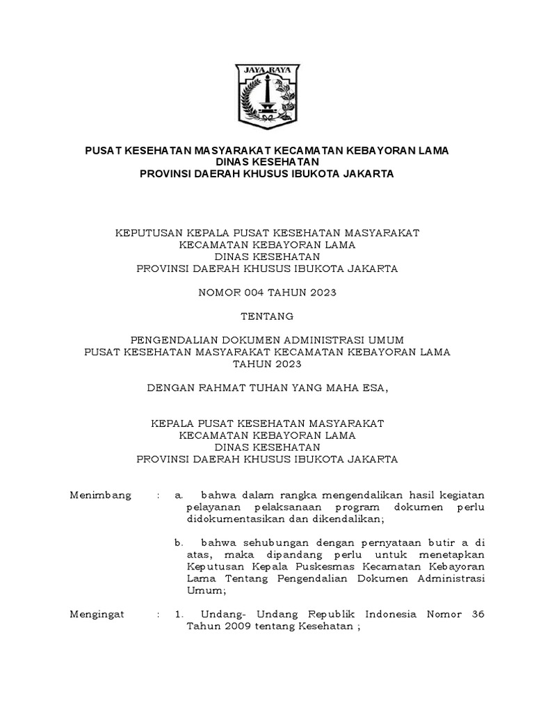 SK Pengendalian Dokumen Adm Umum 2023 | PDF