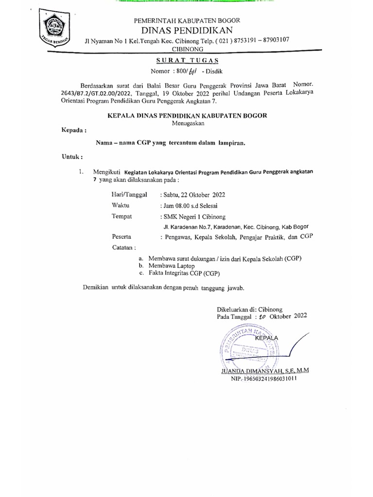 Surat Tugas CGP | PDF