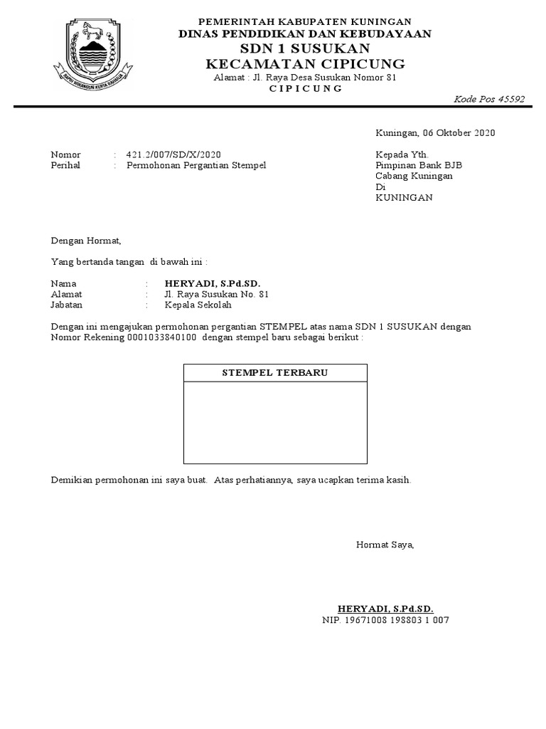 Surat Permohonan Pergantian Stempel | PDF