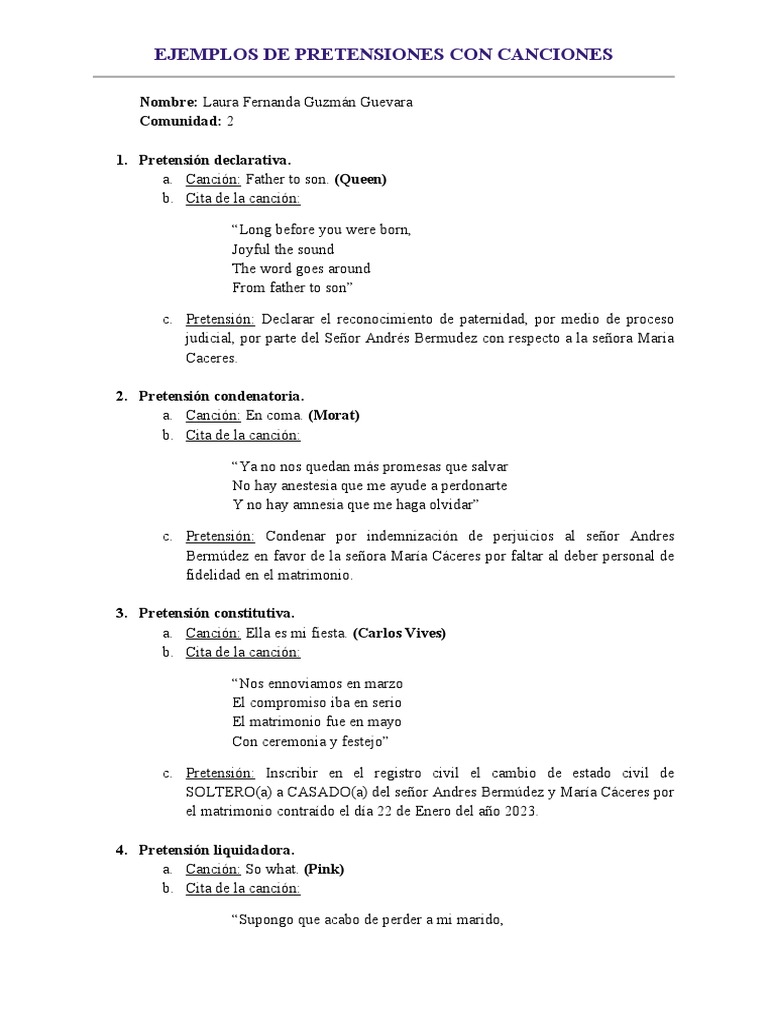 Pretensiones Con Canciones - Comunidad 2 | PDF