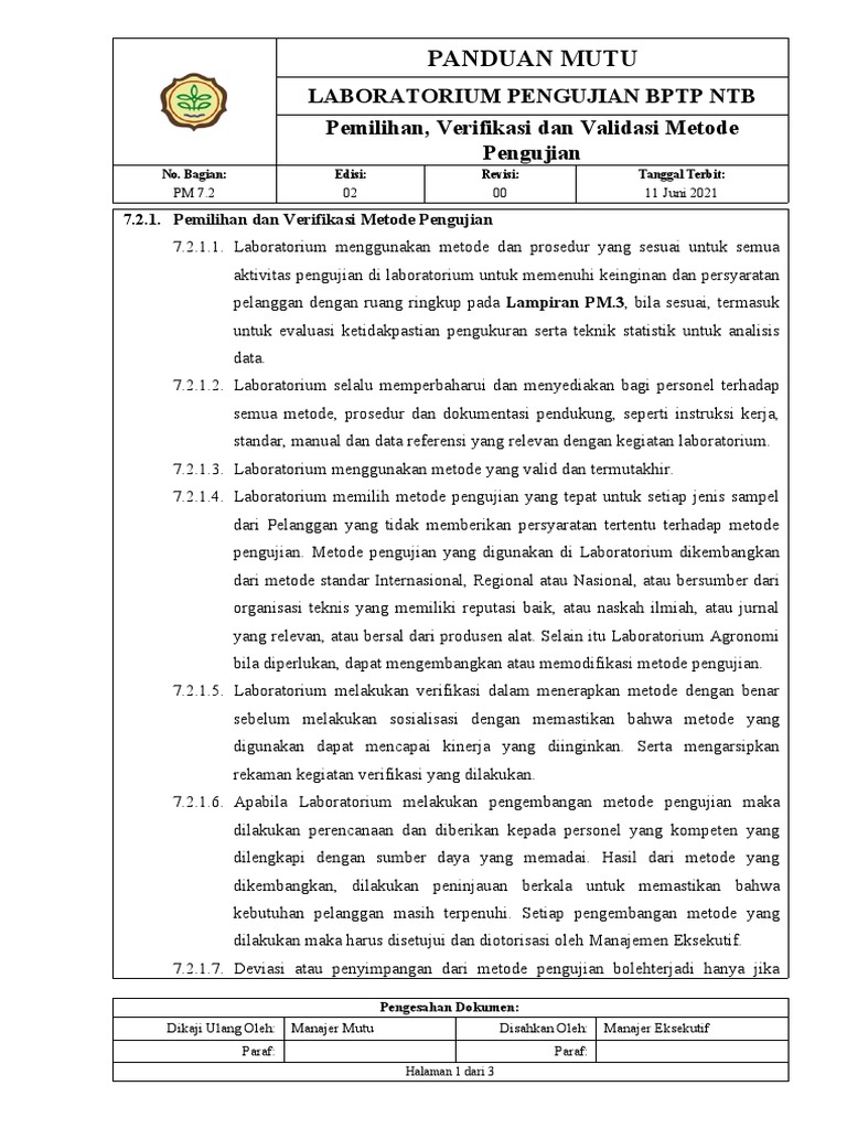 Pm 7 2 Pp Pemilihan Verifikasi Dan Validasi Metode Pengujian Pdf