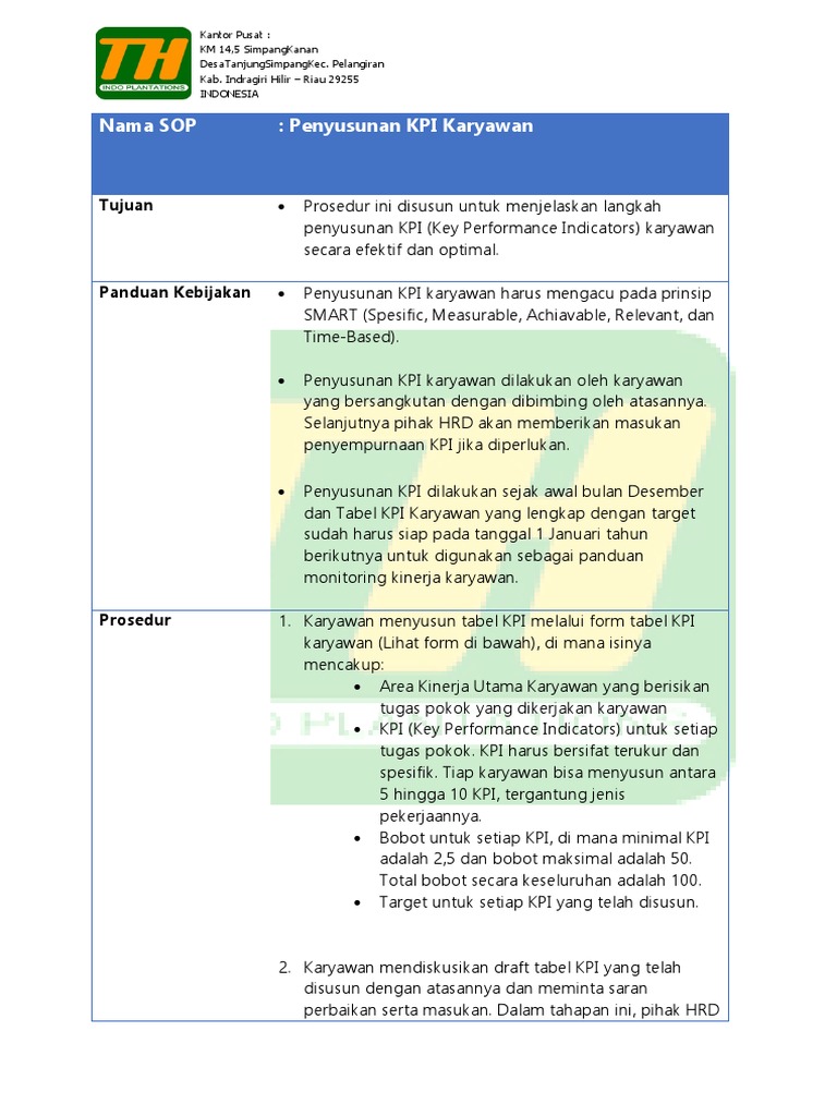 24 SOP Penyusunan KPI Karyawan | PDF